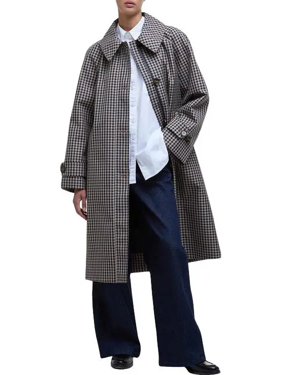 Barbour Nadine Checked Waterproof Car Coat - Navy Light Sand Gingham