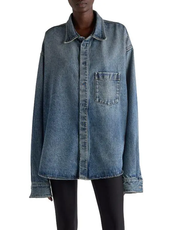 Balenciaga Cocoon Oversize Denim Shirt - Sun Bleached Blue