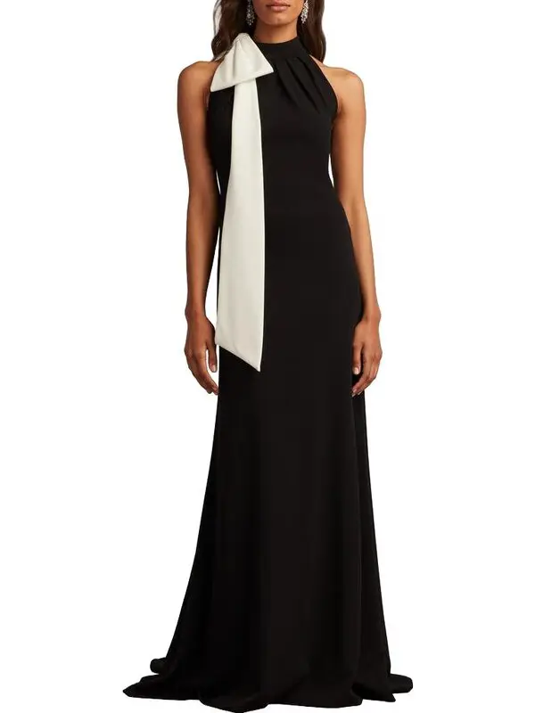 Tadashi Shoji Bow Detail Sleeveless Gown - Black/ivory