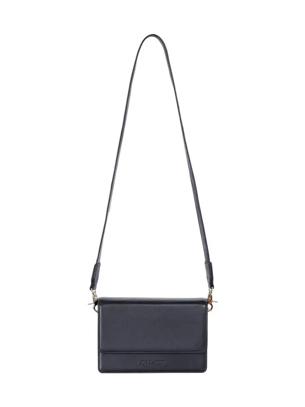 K'AI & VROSI Leather Structured Crossbody Bag - Black