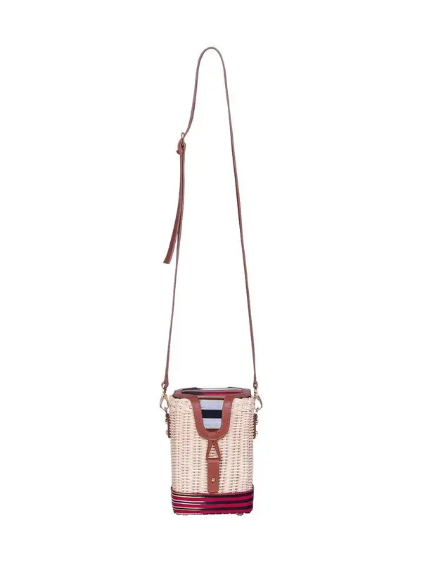K'AI & VROSI Leather And Woven Straw Crossbody Bag - Brown
