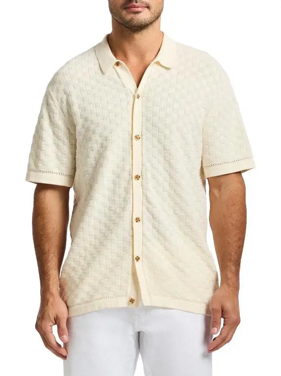 Robert Graham Ames Textured Short Sleeve Cotton Polo Sweater - Cream