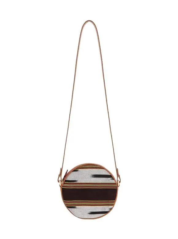 K'AI & VROSI Genuine Leather & Fabric Pattern Crossbody Bag - Brown