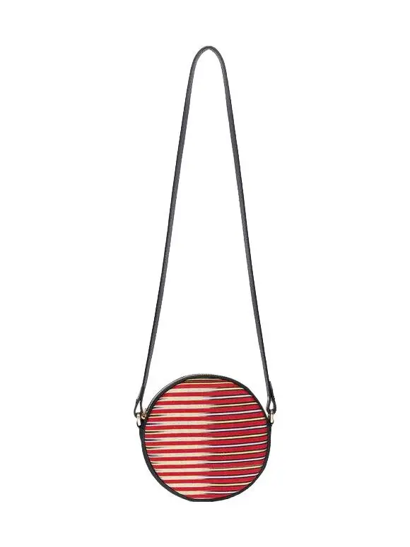 K'AI & VROSI Genuine Leather & Striped Fabric Crossbody Bag - Black