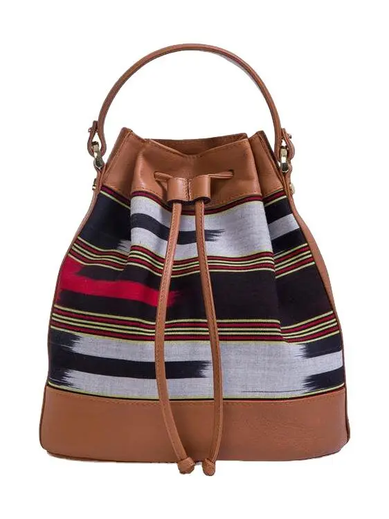 K'AI & VROSI Leather & Striped Fabric Convertible Bag - Black