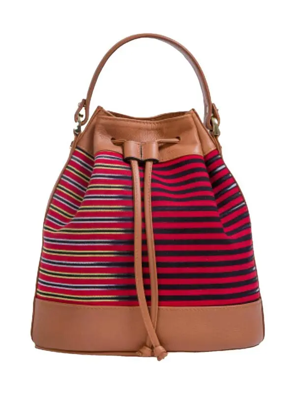 K'AI & VROSI Leather & Striped Fabric Convertible Bag - Brown