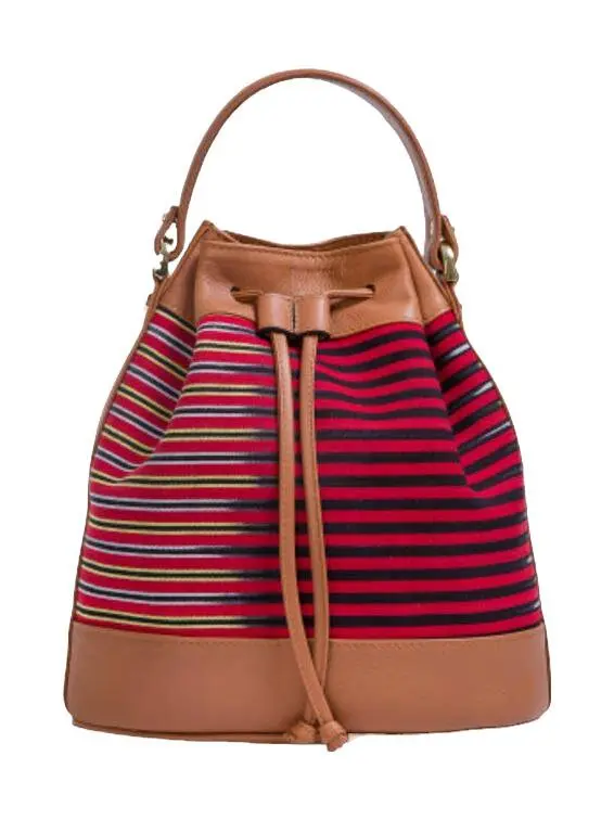 K'AI & VROSI Leather & Striped Fabric Convertible Bag - Brown
