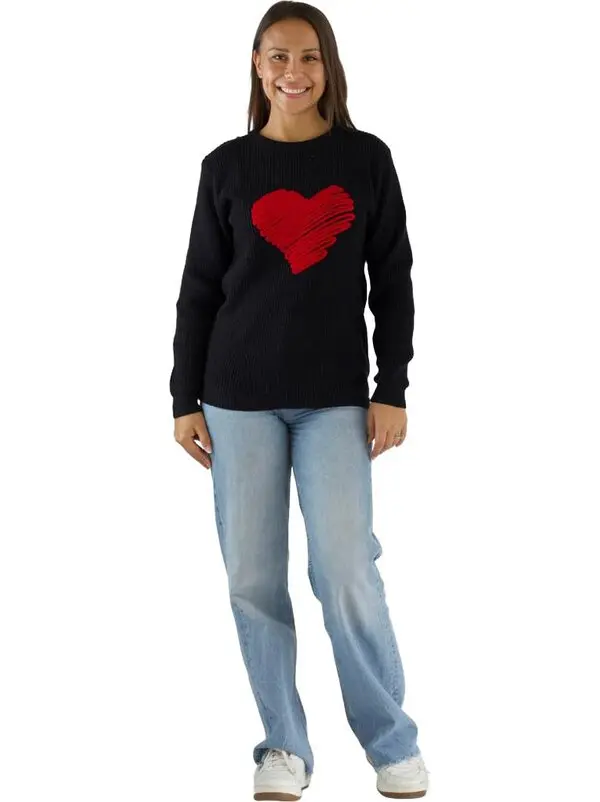 MIA BELLE GIRLS Embroidered Heart Sweater - Black