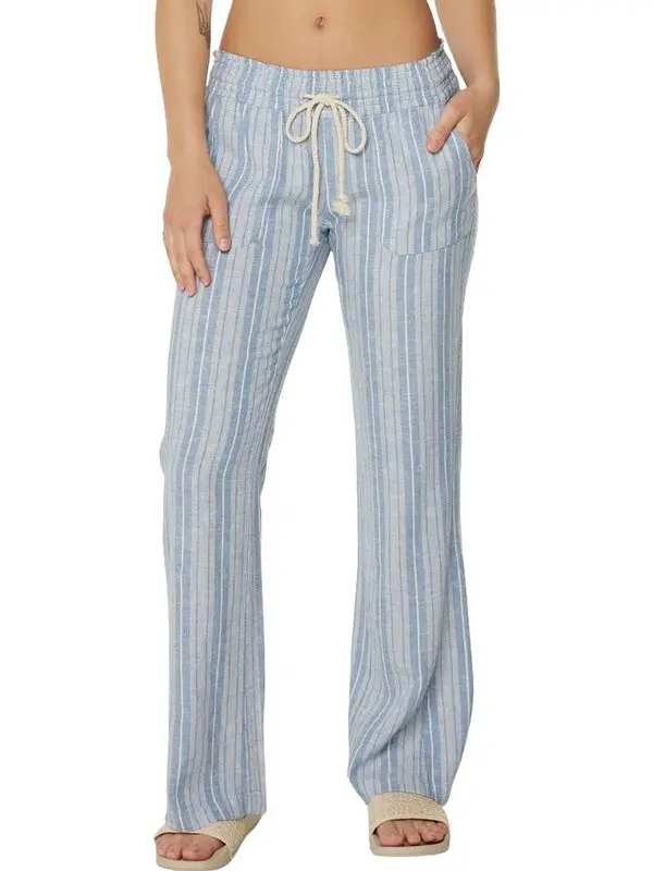 Roxy Oceanside Stripe Linen Blend Pants - Riviera Solid