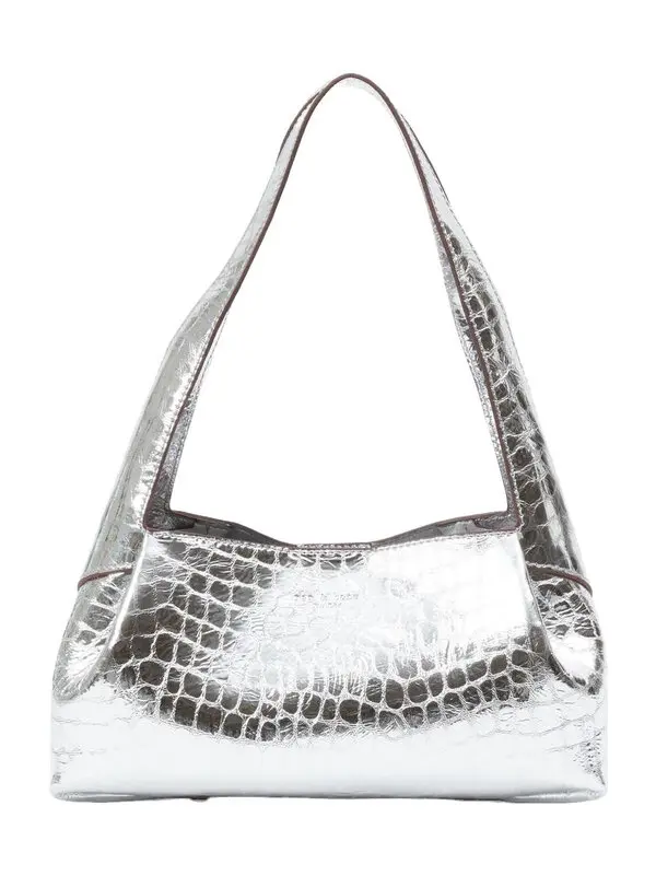 Rag & Bone Slade Croc Embossed Metallic Shoulder Bag - Silver