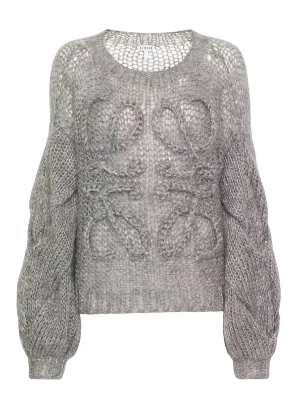 Loewe Anagram-embroidered Open-knit Jumper - Grey