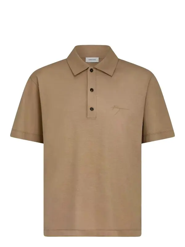 FERRAGAMO Signature Cotton Polo Shirt - Neutrals