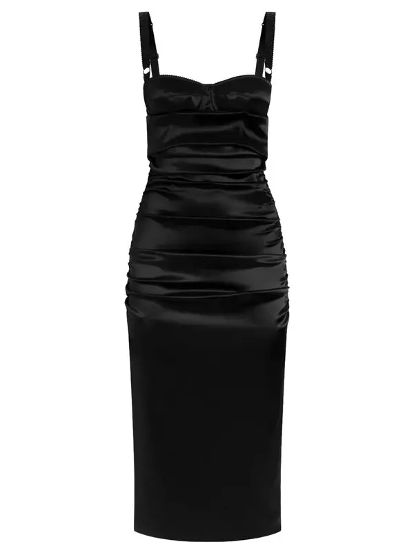 Dolce & Gabbana Ruched Satin Midi Dress - Black