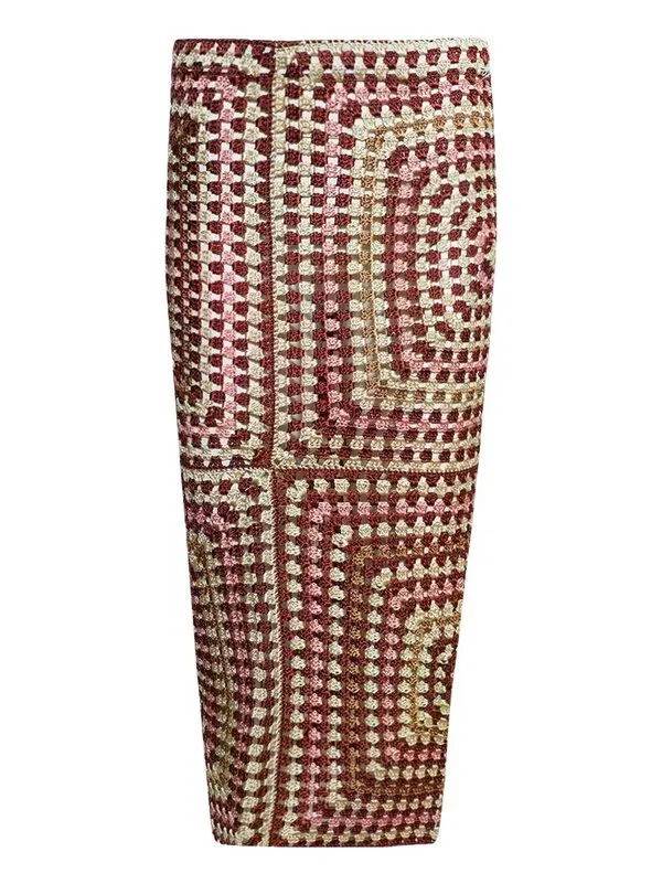 Calle Del Mar Granny Square Crochet Knit Midi Skirt - Brown