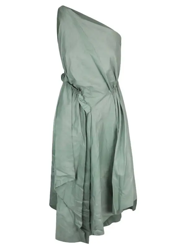 Gucci One Shoulder Leather Maxi Dress - Sage