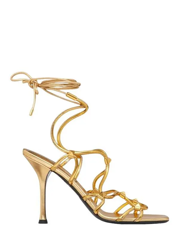 Valentino Garavani Rockstud Net Lace-up Sandals - Gold
