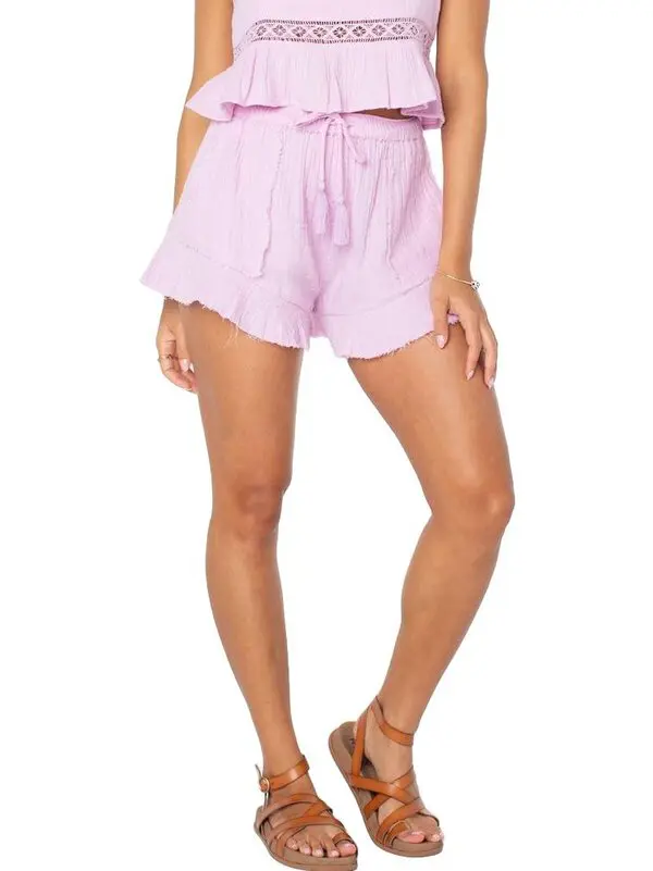 Roxy Bazai Babe Gauze Raw Hem Shorts - Orchid Bouquet Solid