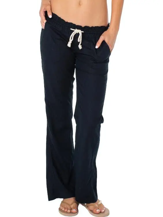 Roxy Oceanside Linen Blend Drawstring Pants - Anthracite