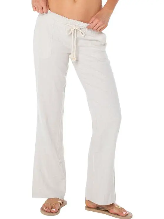 Roxy Oceanside Linen Blend Drawstring Pants - Stone