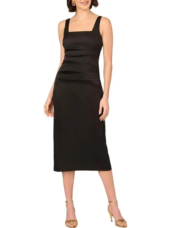 Aidan Mattox Stretch Mikado Midi Sheath Dress - Black
