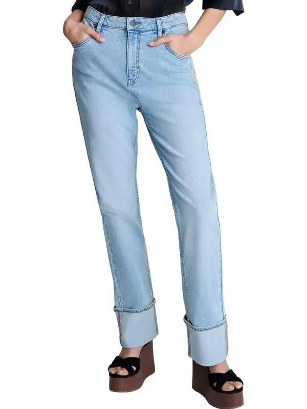 KENNETH COLE High-waist Straight-leg Jeans With Cuffed Hem - Nu Wash