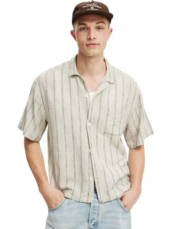 COTTON ON Box Fit Short Sleeve Shirt - Off White Grid Check