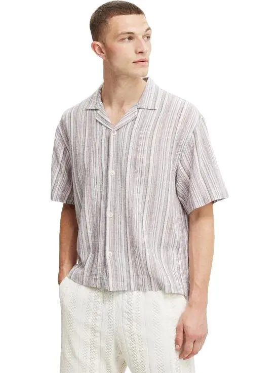 COTTON ON Box Fit Short Sleeve Shirt - Pink Multi Stripe