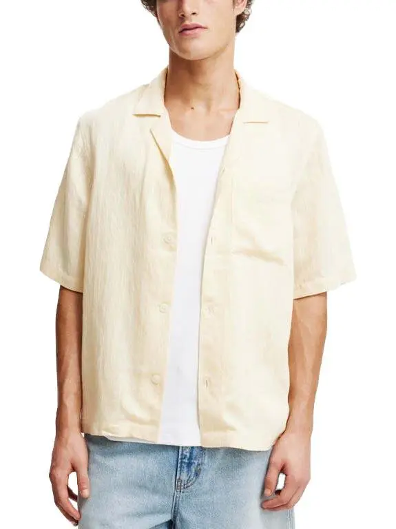 COTTON ON Box Fit Short Sleeve Shirt - Summer Yellow Dobby