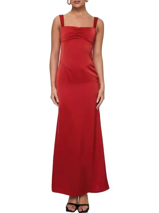 Princess Polly Strauss Satin Maxi Dress - Red