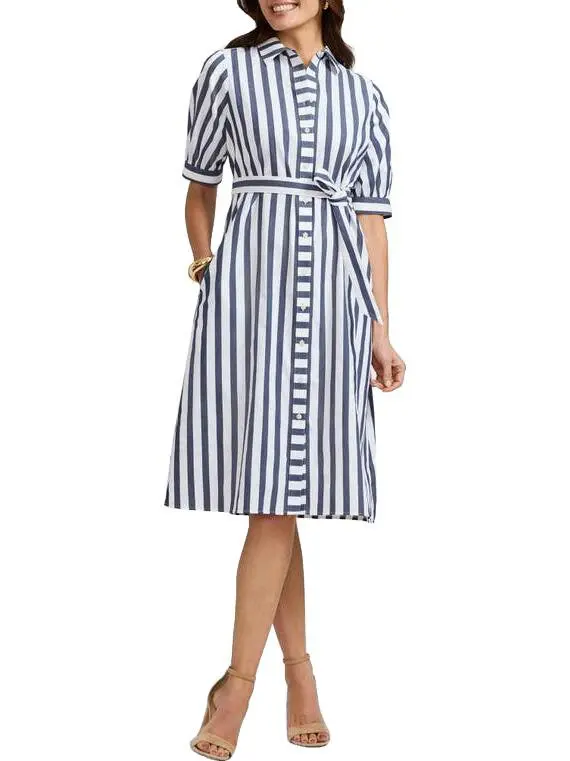 Foxcroft Esther Stripe Shirtdress - Navy/ White