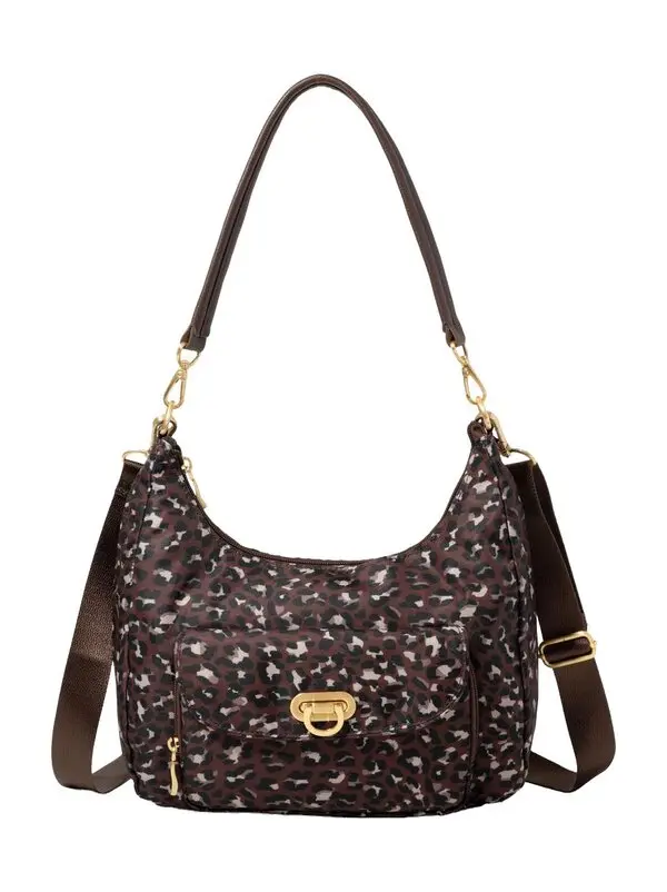BAGGALLINI Coastal Flip Lock Half Moon Bag - Ganache Cheetah Gold Hardware