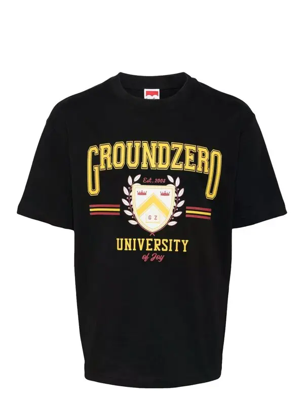 GROUND ZERO University Logo-print Cotton T-shirt - Black