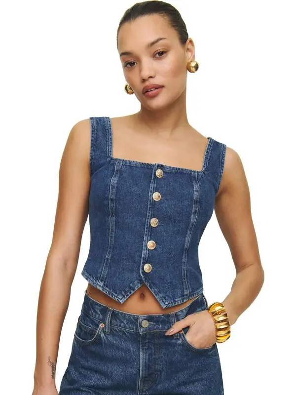 REFORMATION Bo Denim Top - Blue