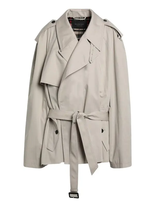 Balenciaga Cropped Cotton Twill Trench Coat - Beige
