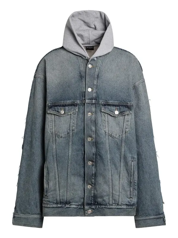 Balenciaga Denim And Fleece Jacket With Logo - Blue