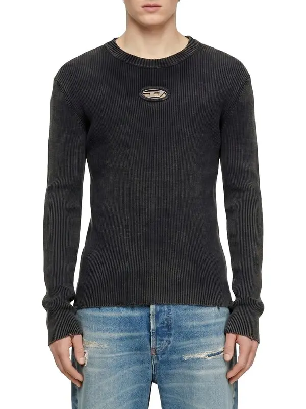 DIESEL® Ribbed Crewneck Sweater With Embellishment - Grey