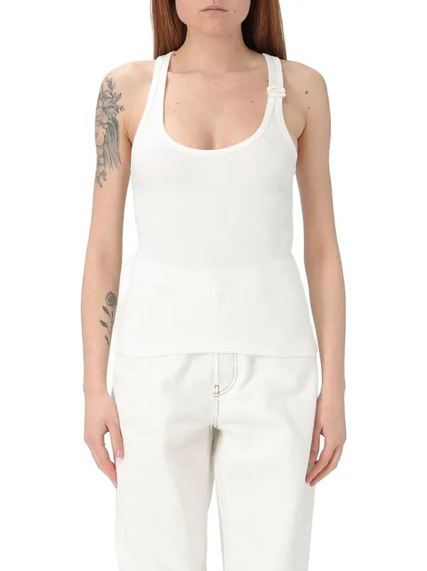 COURREGES Ribbed Tank Top With Logo Detail - White