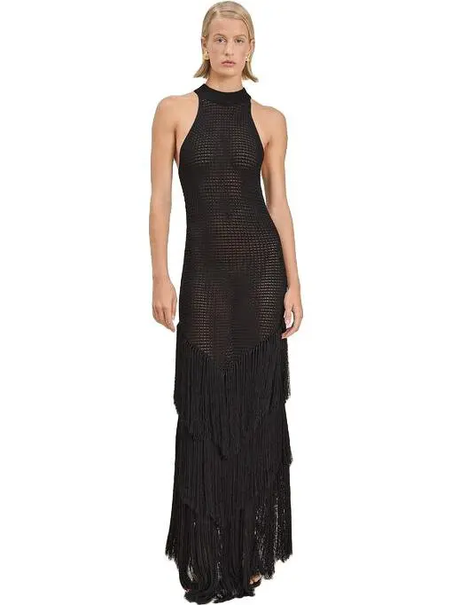 Devon Windsor True Knitted Fringe Maxi Dress - Black