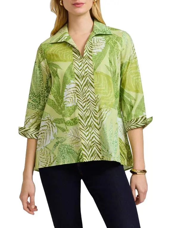 Foxcroft Agnes Mixed Palm Print Shirt - Green Multi