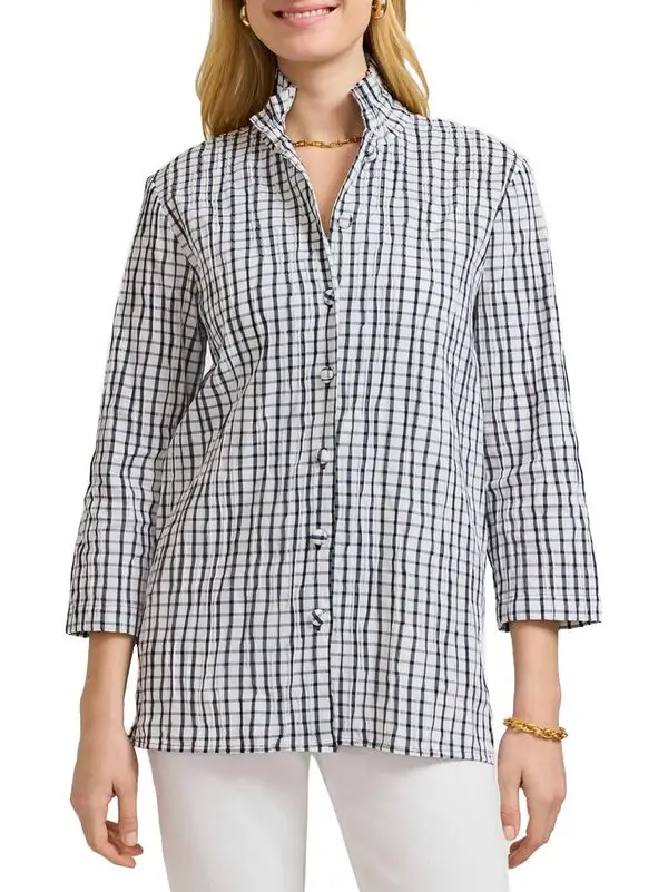 Foxcroft Carolina Crinkled Gingham Shirt Jacket - White/ Black