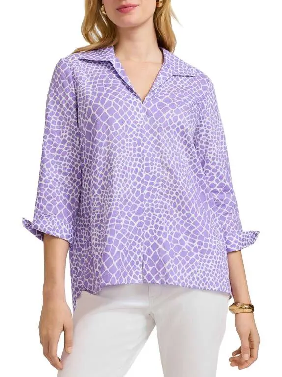 Foxcroft Agnes Printed Linen-blend Popover Top - Amethyst/ White