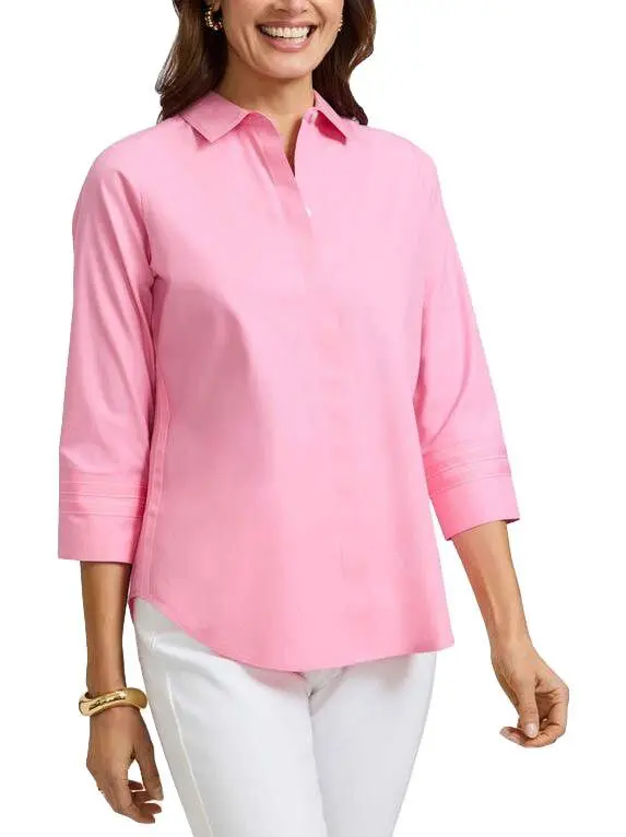 Foxcroft Brooke Grosgrain Trim Shirt - Pink Sea Glass
