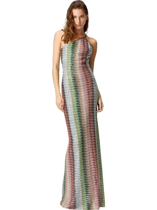 Missoni Long One-shoulder Dress In Gradient Zigzag Knit With Sequins - Multicoloured