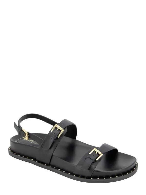KENNETH COLE Drinity Flat Slingback Sandal - Black Leather