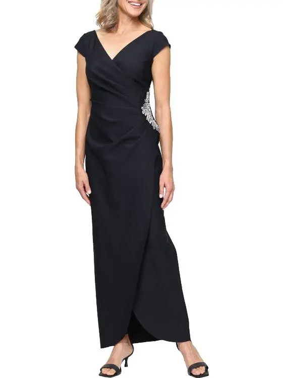 Alex Evenings Embellished Pleated Gown - Black