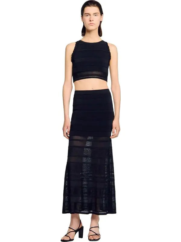 Sandro Maxi Decorative Knit Skirt - Black