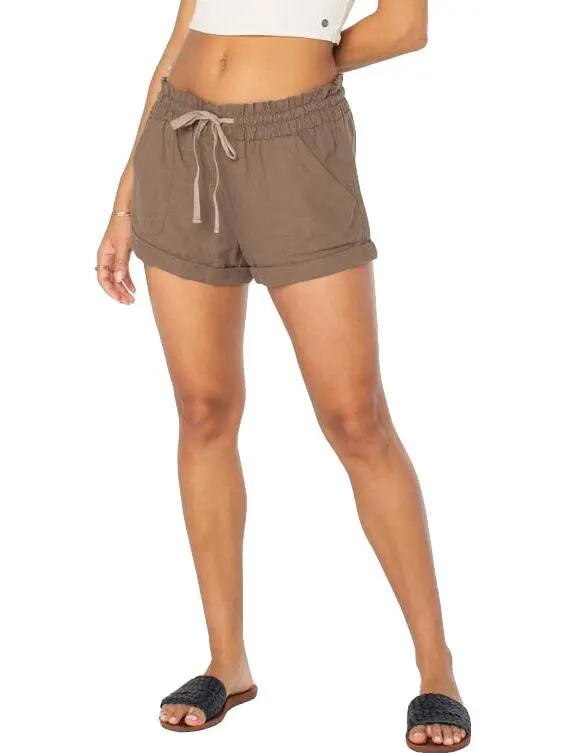 Roxy Lagoon Linen-blend Shorts - Portabella Solid