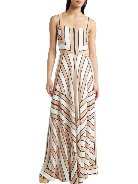 Eliza J Stripe Sleeveless Maxi Dress - Khaki White