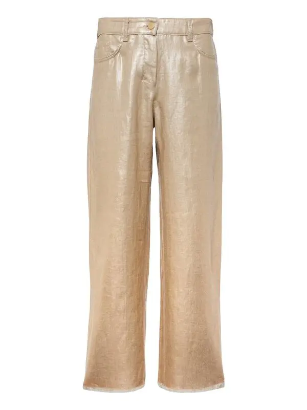 Max Mara High-rise Cropped Wide-leg Linen Pants - Metallic