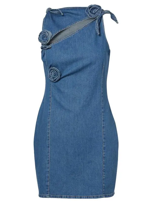 Coperni Floral-appliqué Cutout Denim Minidress - Blue